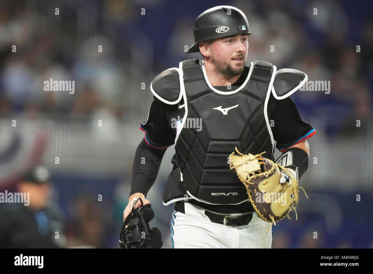 Miami Marlins catcher Liam Hicks, who is making his Major League debut ...