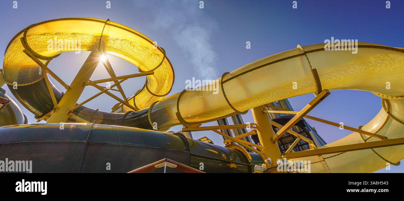 Dubai, United Arab Emirates - Jan 12 2024, view of the water slides ...