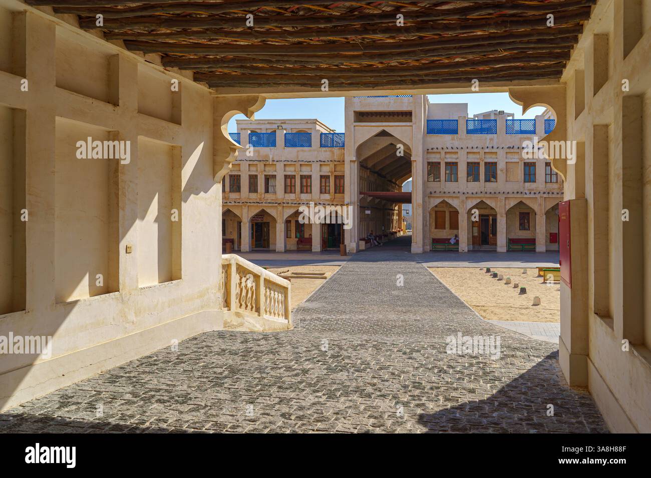 Doha, Qatar - Jan 14 2024, panoramic view of the courtyard of the ...