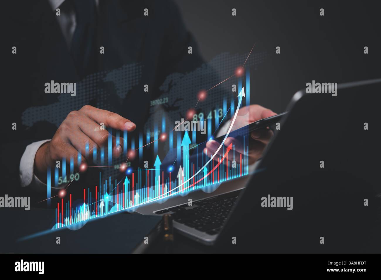 Businessman using digital analysis financial data, showcasing market ...