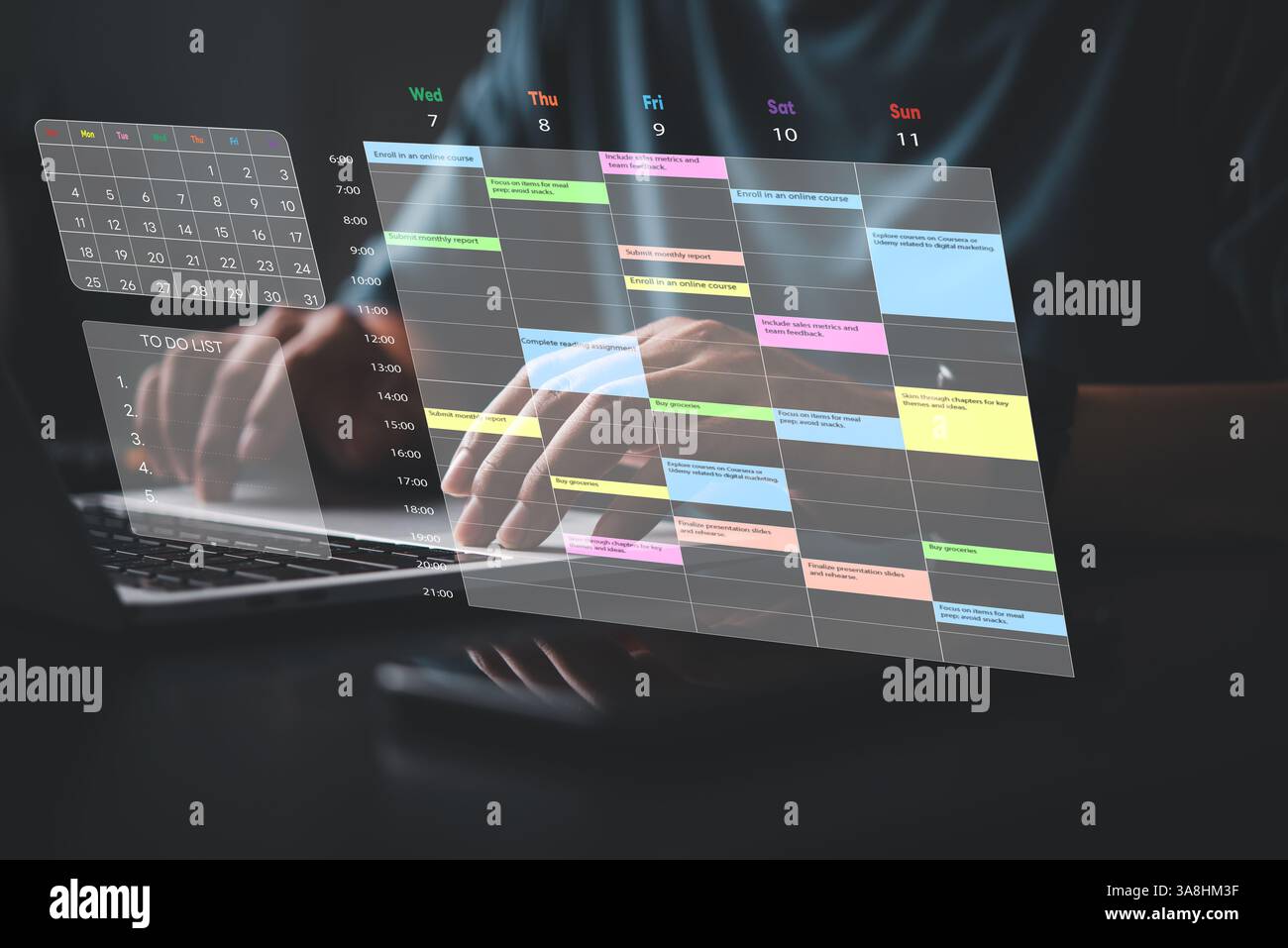 Digital calendar and task manager displayed on a laptop screen ...