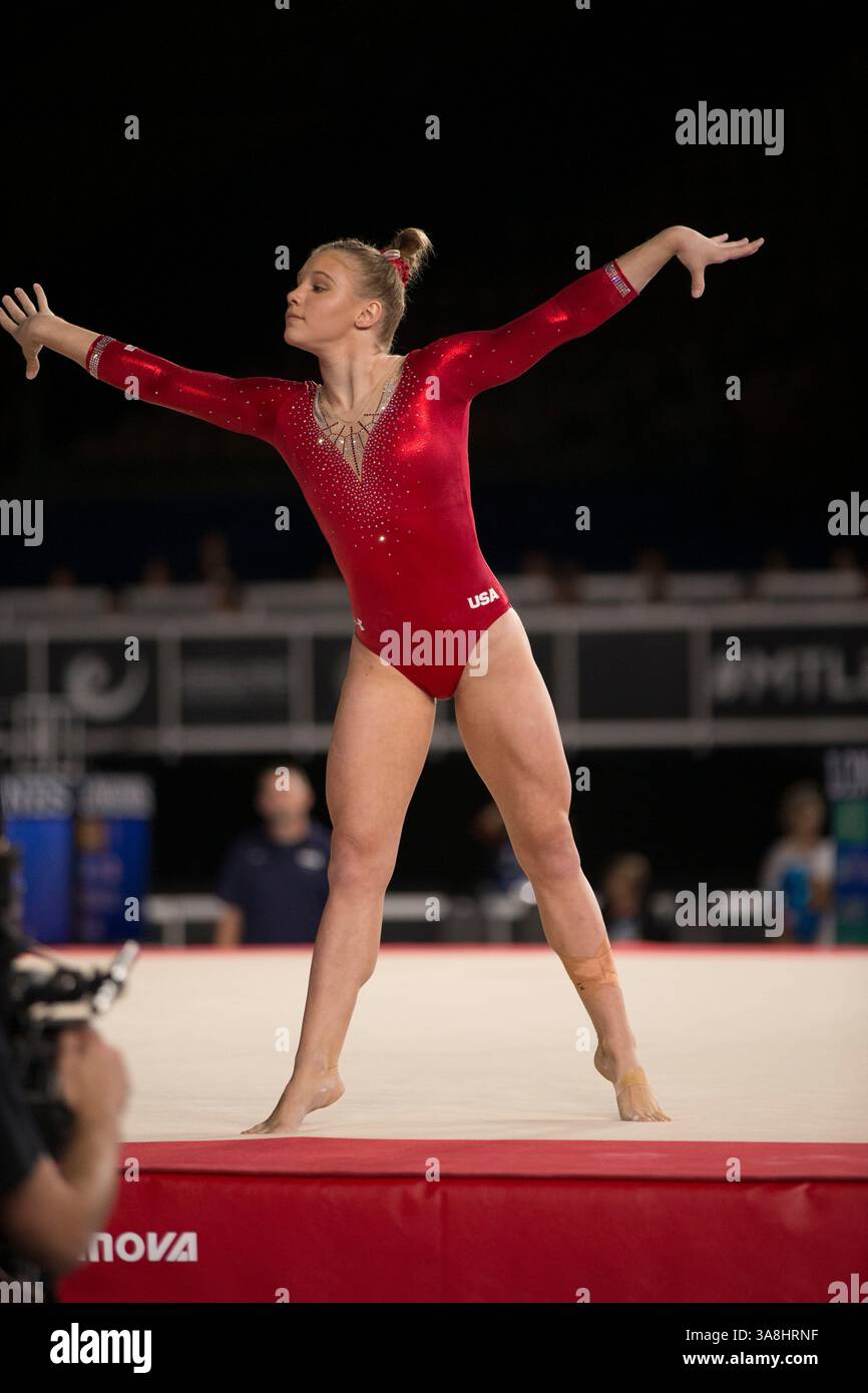 October 4, 2017: Gymnast Jade Carey (USA) competes during ...