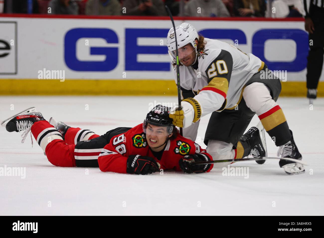 Vegas Golden Knights left wing Brandon Saad (20) and Chicago Blackhawks ...
