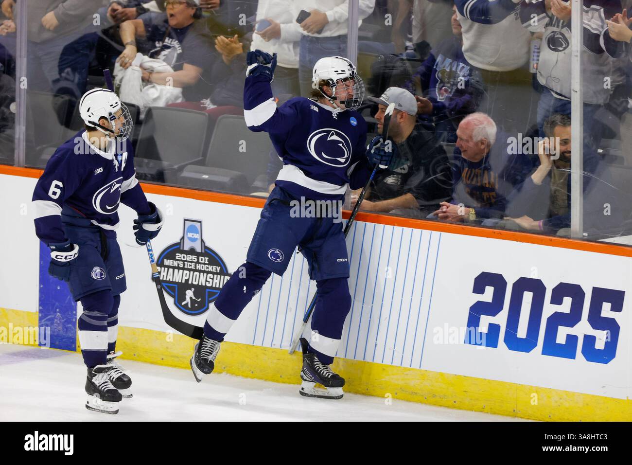 Penn State right wing JJ Wiebusch celebrates making a goal against ...