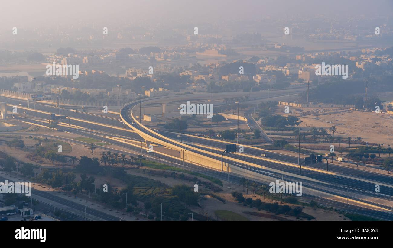 Lusail, Qatar - February 24, 2025: A fog-covered highway in Lusail ...