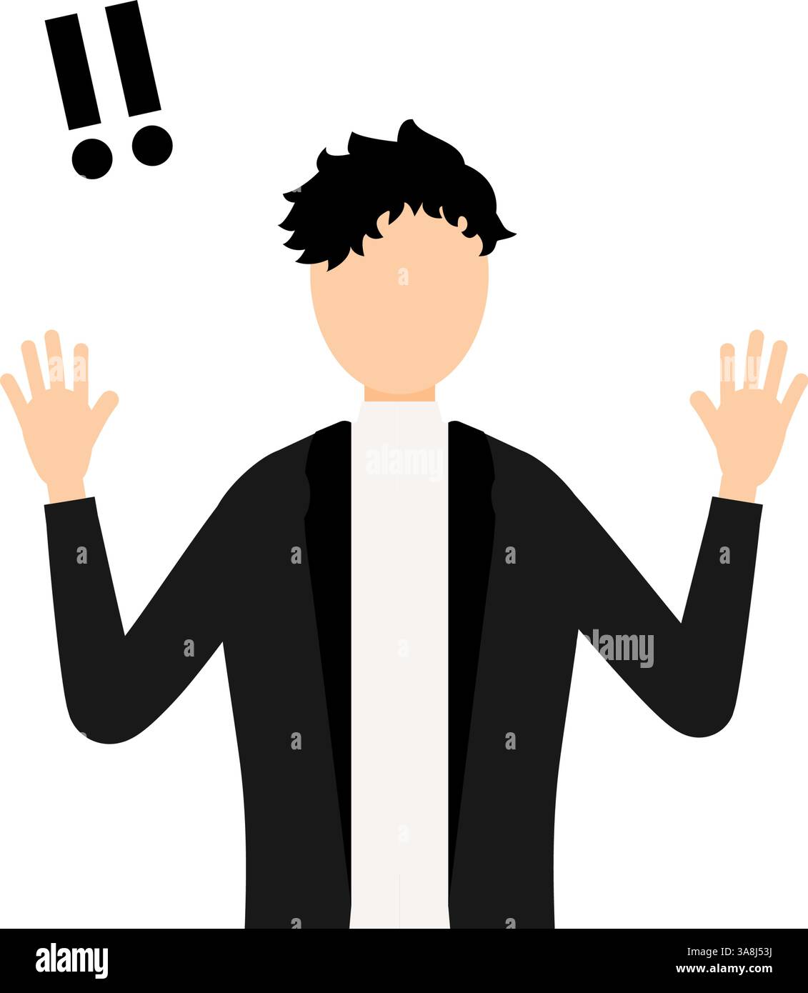 Simple illustration of a man in a black jacket raising his hand in ...