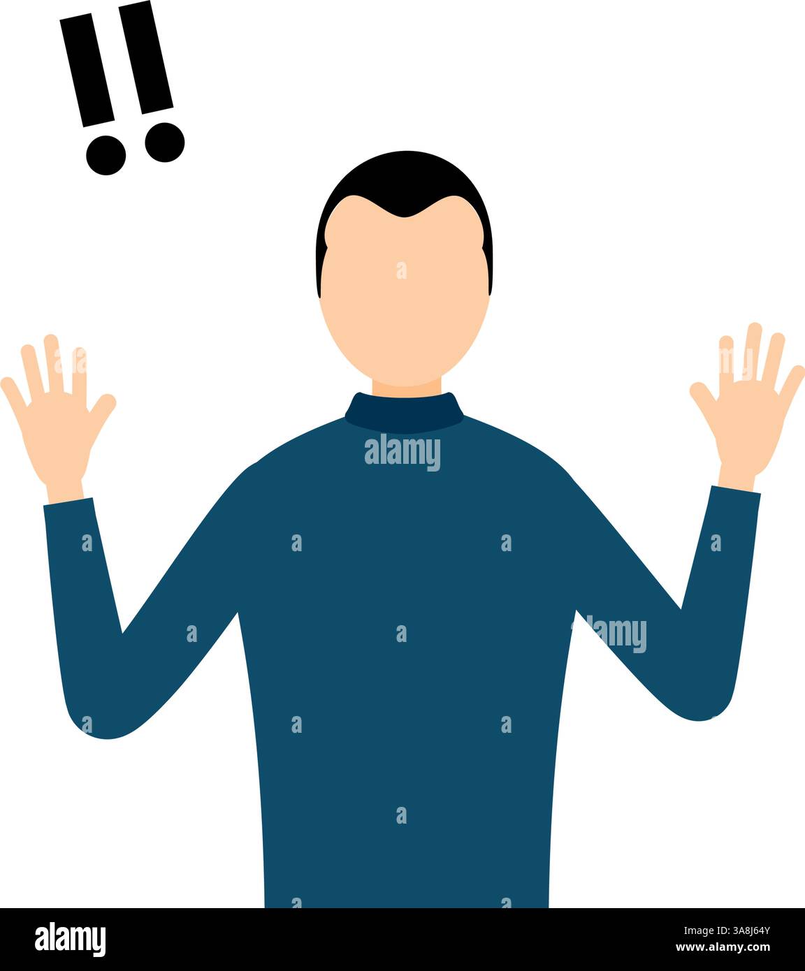 Simple illustration of a man in a blue turtleneck raising his hand in ...