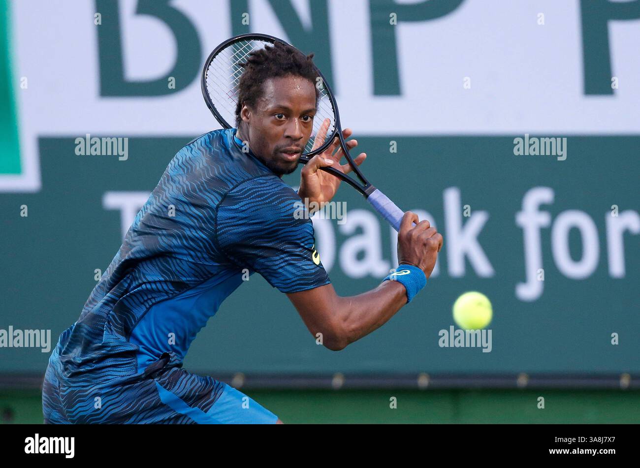 March 11, 2017 Gael Monfils of France in action against Darian King of ...