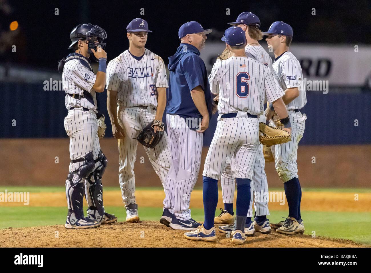 Samford head coach Tony David visits the mound during an NCAA baseball ...