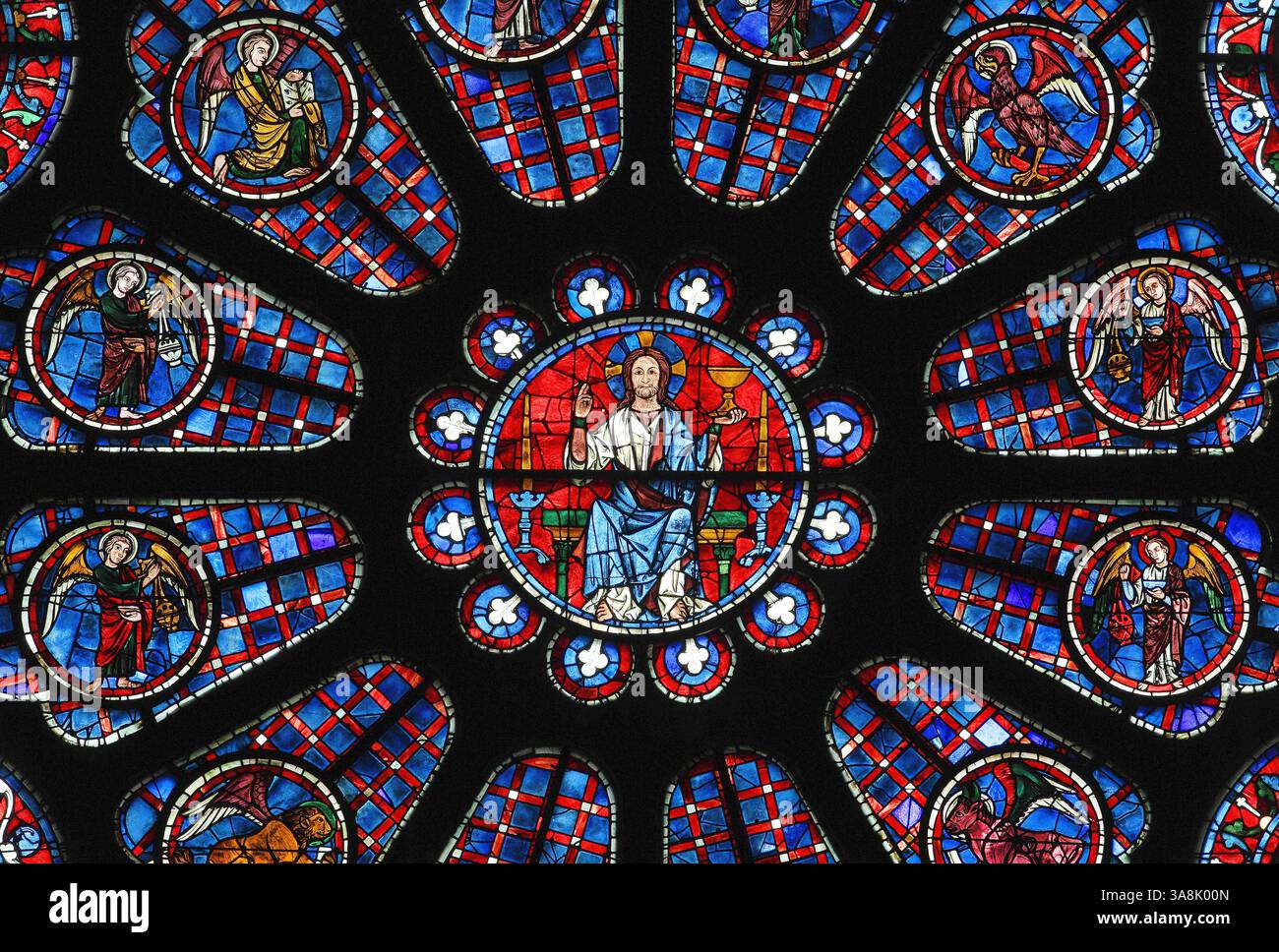 October 15, 2013 - Chartres, France - Christ in Glory holding a chalice ...
