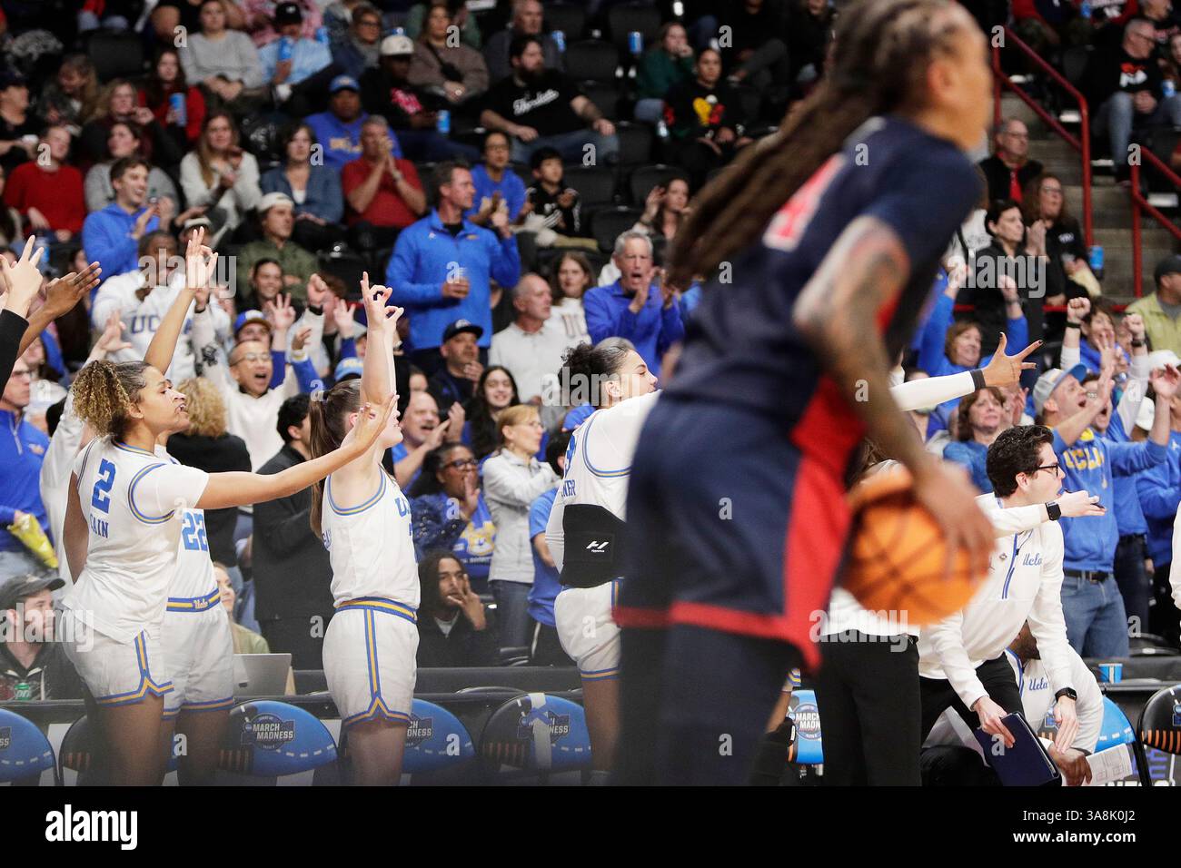The UCLA bench celebrates during the second half against Mississippi in ...