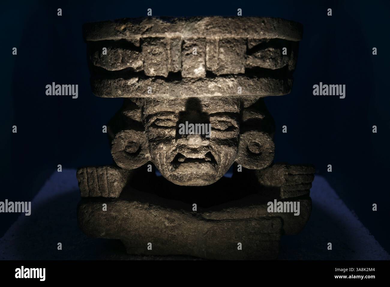 A sculpture of Huehueteotl, the Old God of Fire, is seen at the Museo ...