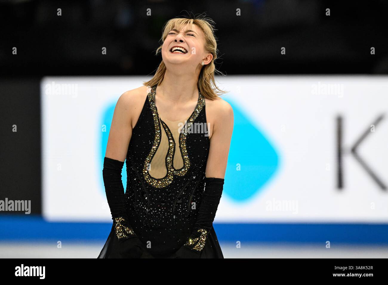 Boston, Mass. 28th Mar, 2025. Kaori Sakamoto of Japan skates in the ...