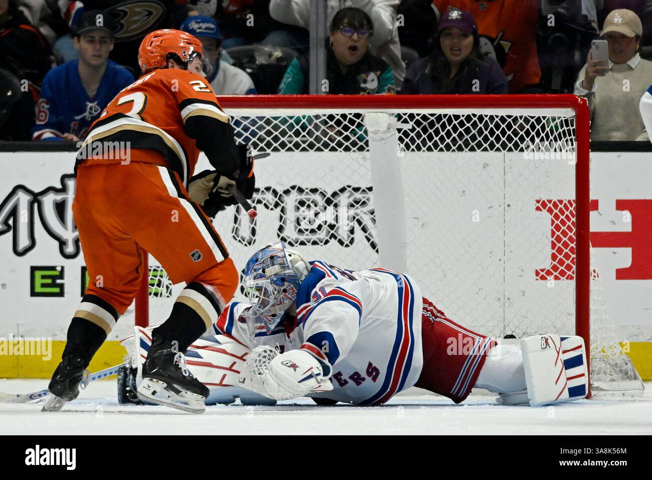 Anaheim Ducks center Mason McTavish (23) scores past New York Rangers ...