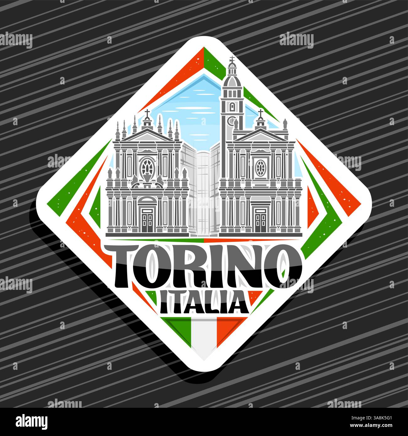 Vector logo for Torino, white rhombus road sign with line illustration ...