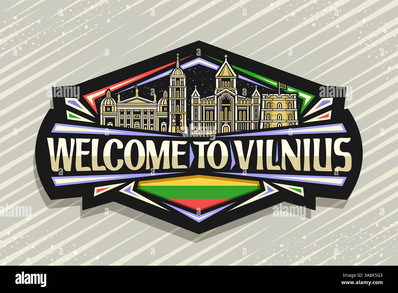 Vector logo for Vilnius, decorative sign with detailed illustration of ...