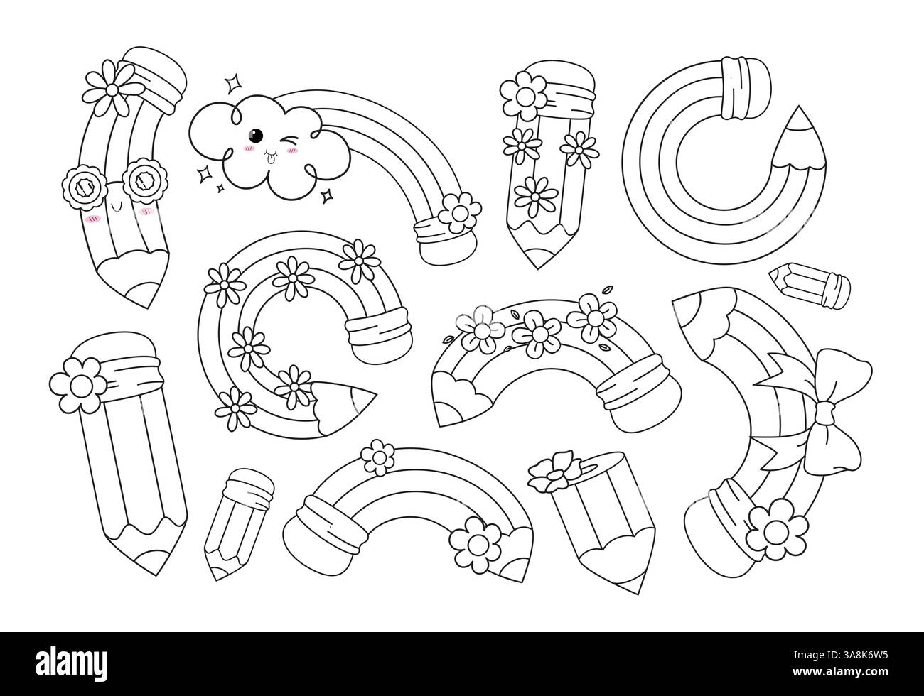 Pencil outline clipart set. Writing material for school in flat sketch ...