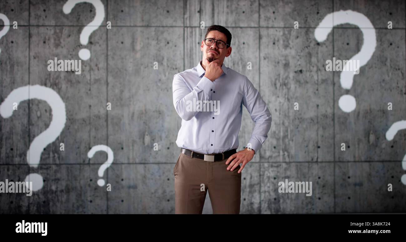 Lost Business Man And Question Marks. Employee Choosing Career Stock ...