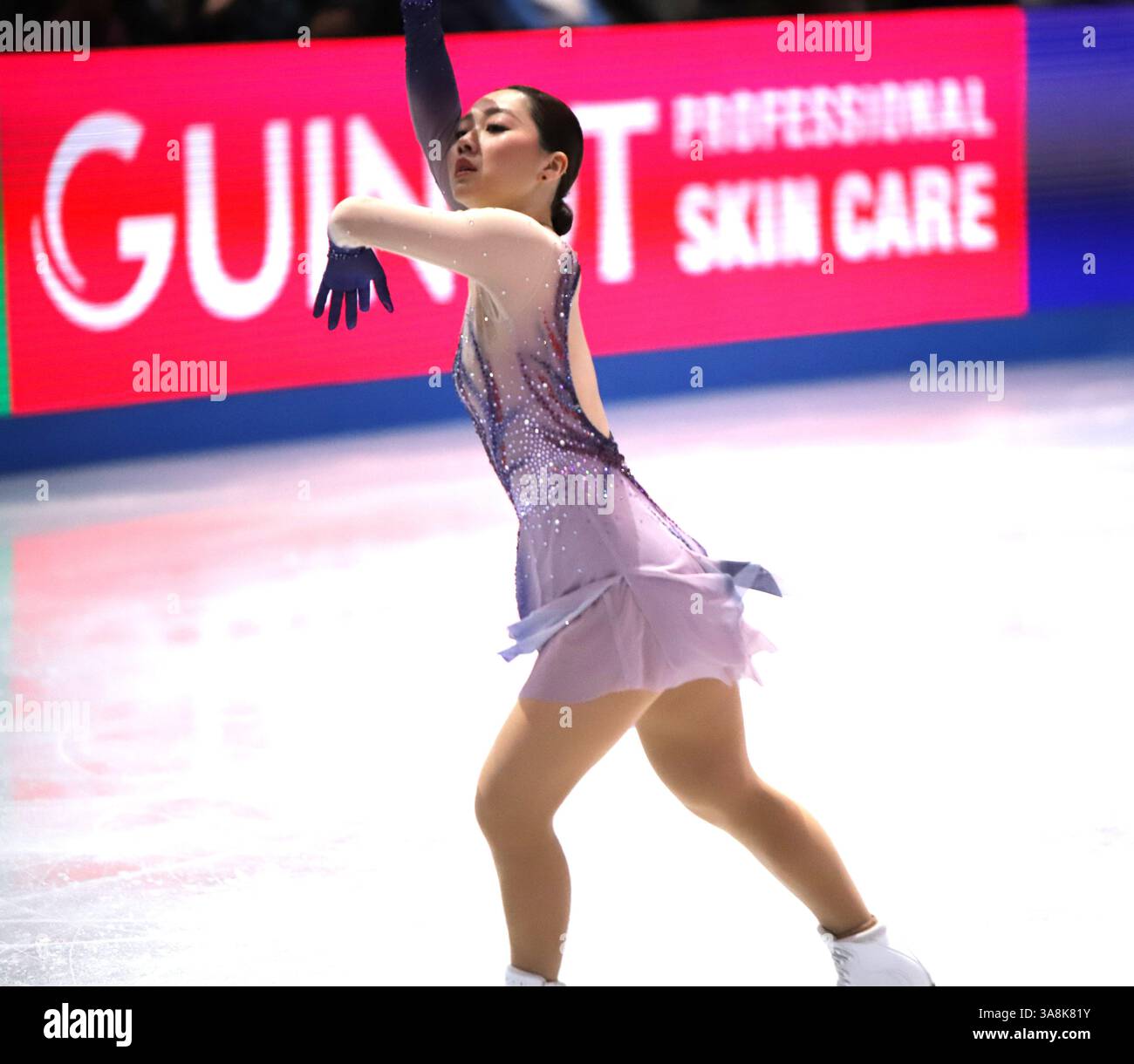 Boston,. MA. March 28, 2025. Japan's Wakaba Higuchi skates at the World ...