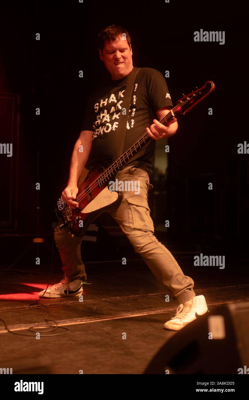 Cambridge, UK, 28 March, 2025. Ash in concert. Pictured left to right ...