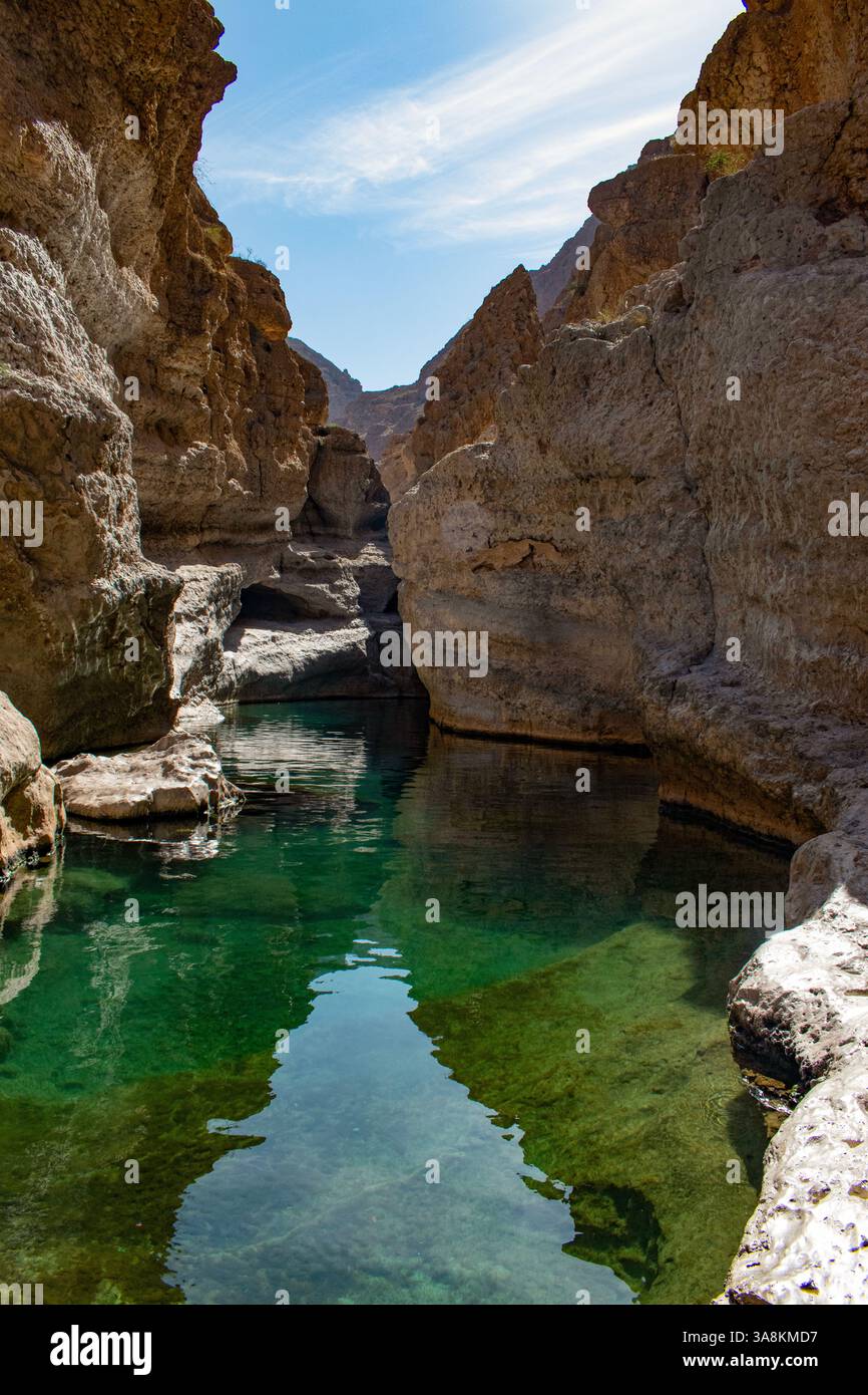 Oman, Middle East: Wadi Shab, narrow canyon of crystal clear water ...
