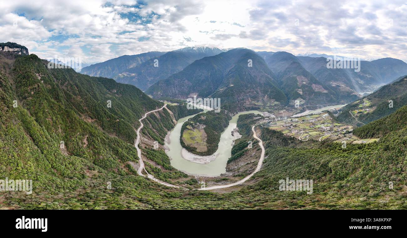 Nujiang. 28th Mar, 2025. An aerial panorama photo taken on March 28 ...