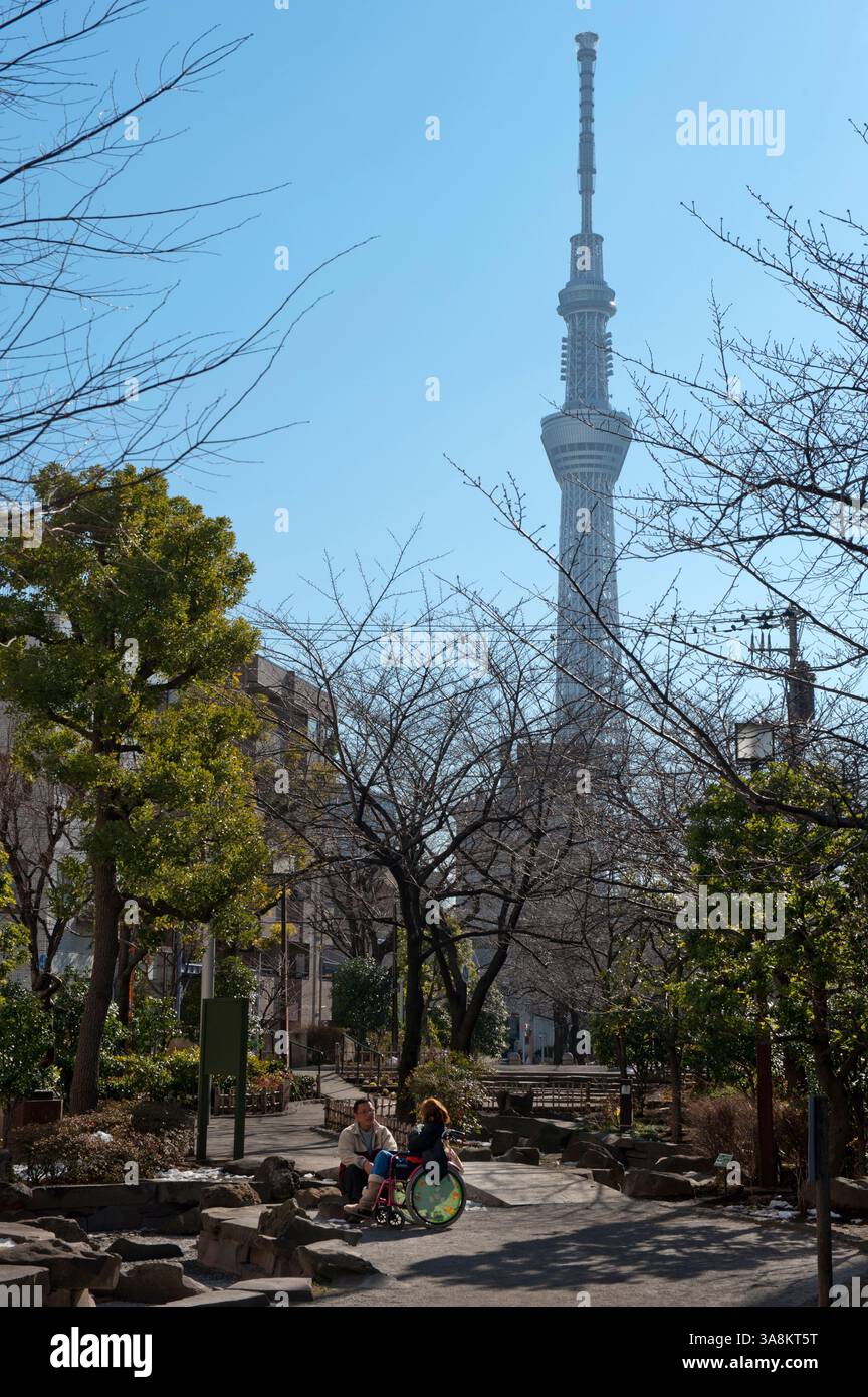 Tokyo Skytree, the radio and TV broadcasting tower, rising high above ...