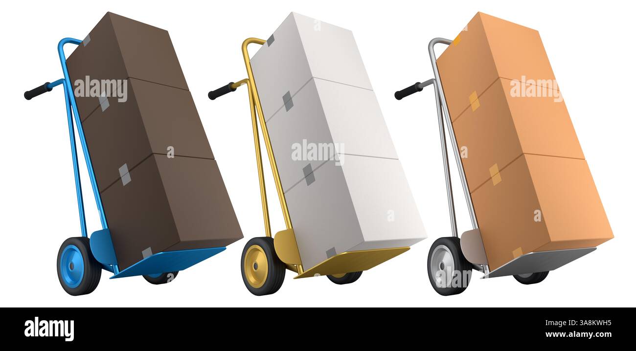 Set of Airport luggage cart or baggage trolley side with stack of ...