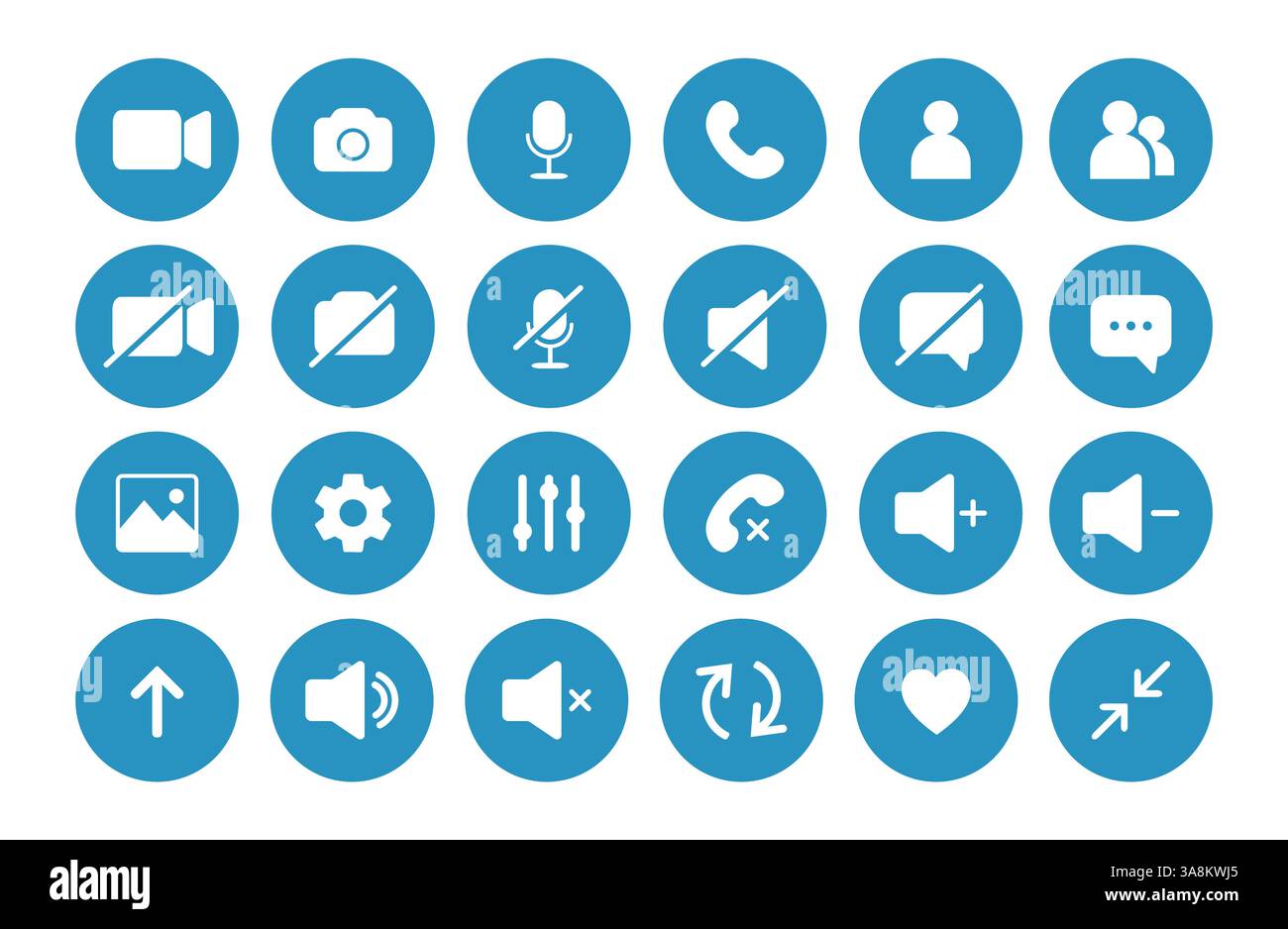 Icon Videocall. Collections buttons for video chat interface. Minimalistic simple outline ...