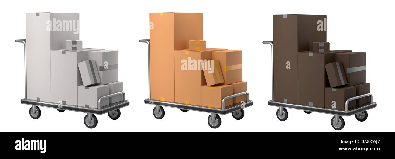 Set of Airport luggage cart or baggage trolley side with stack of ...