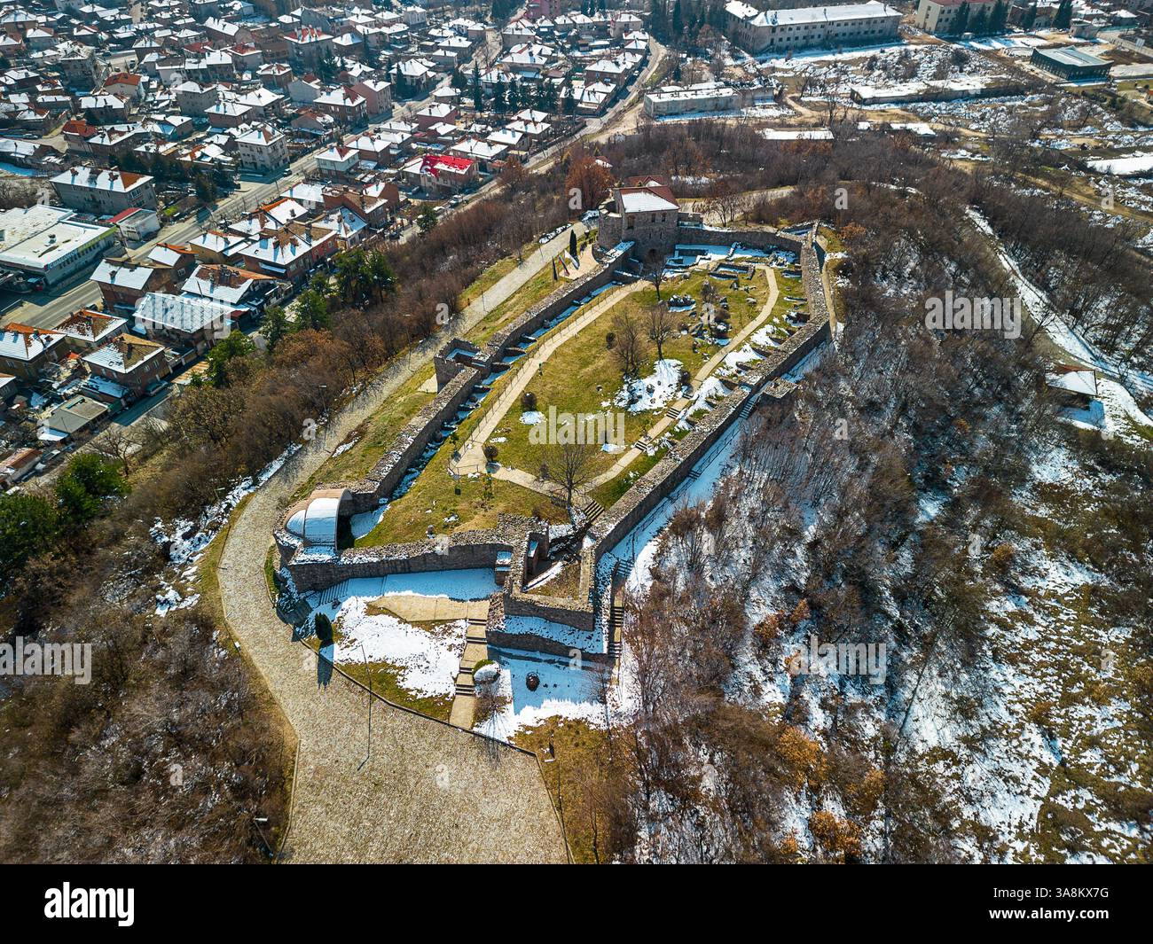 Ruins of ancient Byzantine fortress Peristera overlooking a scenic ...