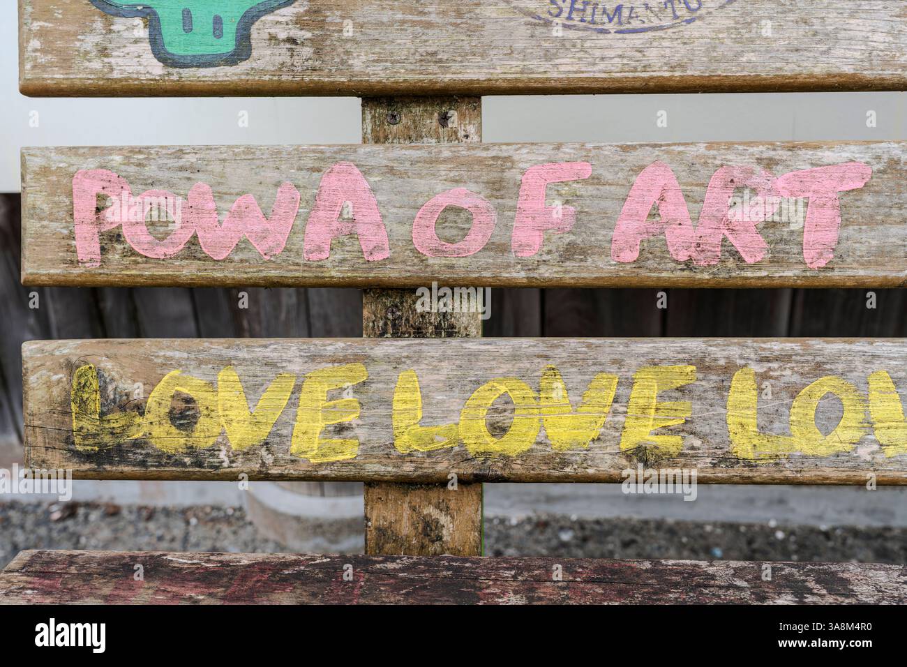 A message painted on a bench at Iwamotoji (or Iwamoto-ji), Buddhist ...