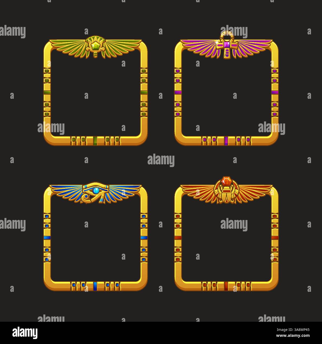 Square Frames in Egyptian themed with symbols - scarab, Ankh cross ...