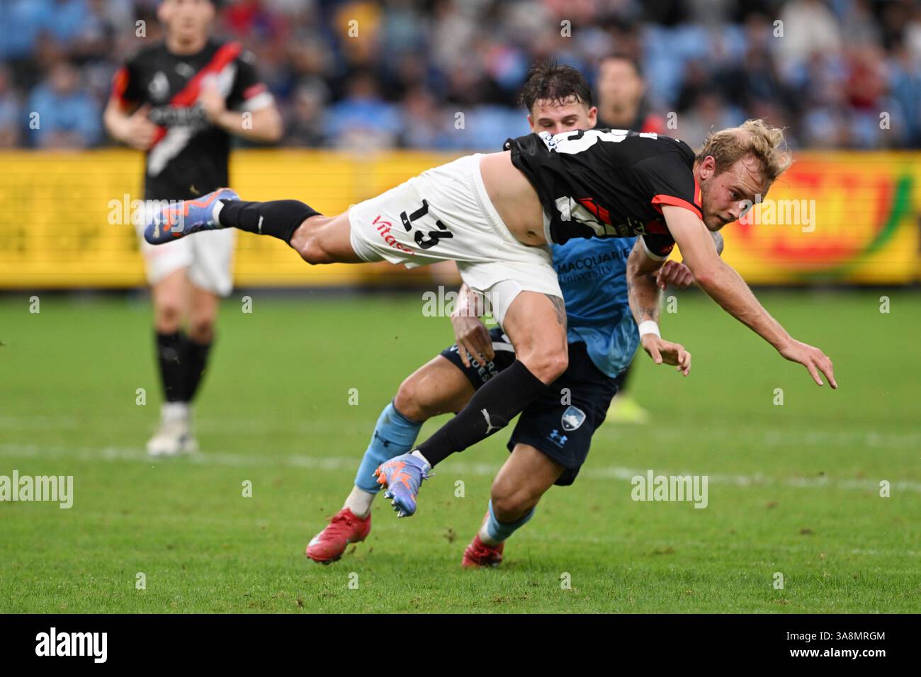 Adrian Segecic of Sydney FC and Nathaniel Atkinson of Melbourne during ...