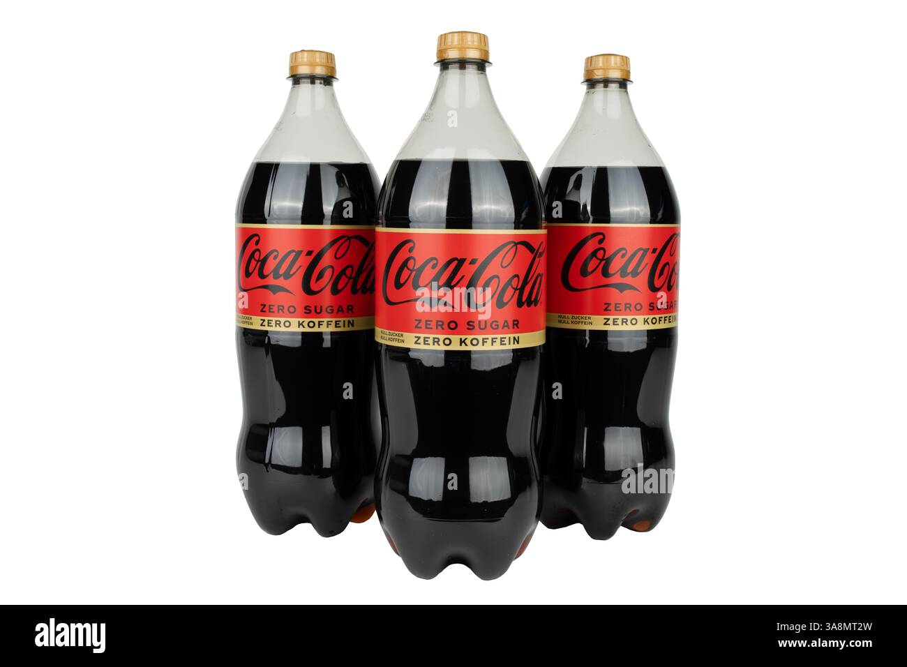 Germany Berlin March 25, 2025. Three bottles of Coca-Cola Zero Sugar ...