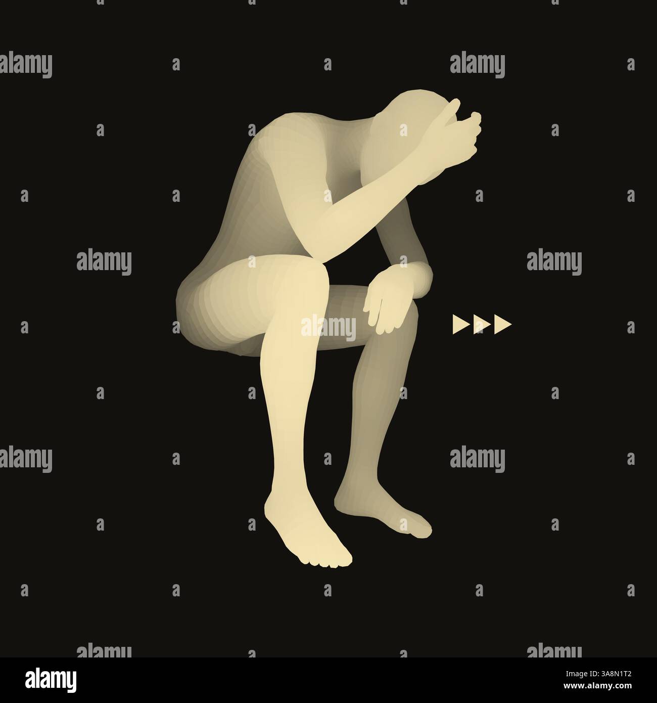 Man Thinks about a Problem. Despair, Depression, Hopelessness, Addiction Concept. 3D Model of ...