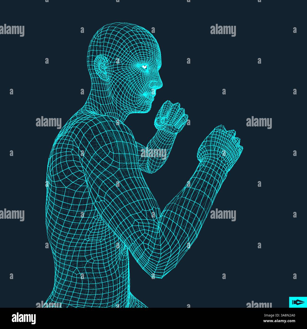 Boxer. Fighting Man. 3D Model of Man. Polygonal Design. Sport Symbol ...