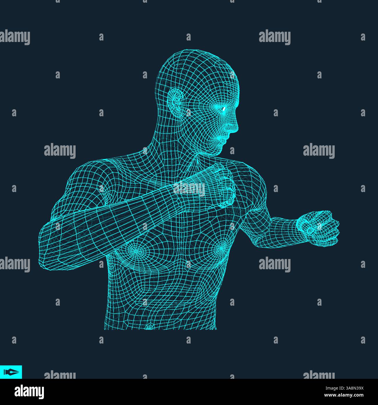 Boxer. Fighting Man. 3D Model of Man. Polygonal Design. Sport Symbol ...