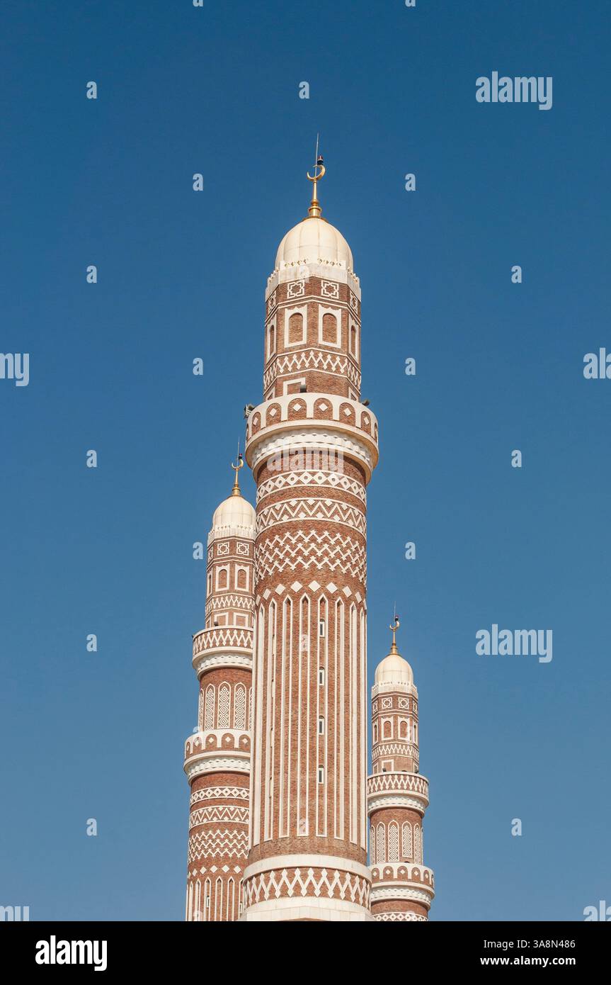 Yemen, Middle East: minarets of Al-Saleh Mosque, a modern mosque in ...