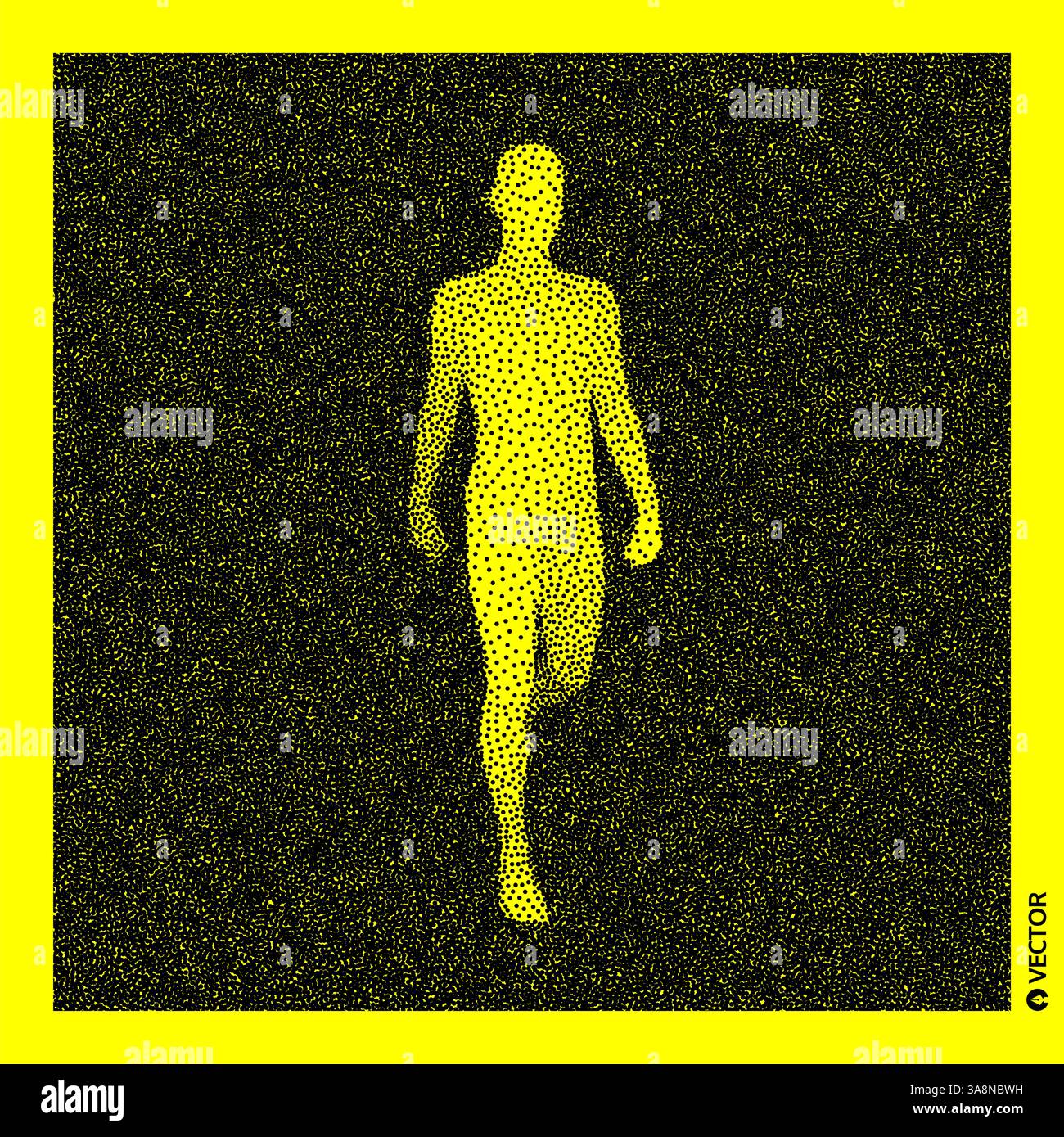 Walking Man. 3D Human Body Model. Black and yellow grainy design ...