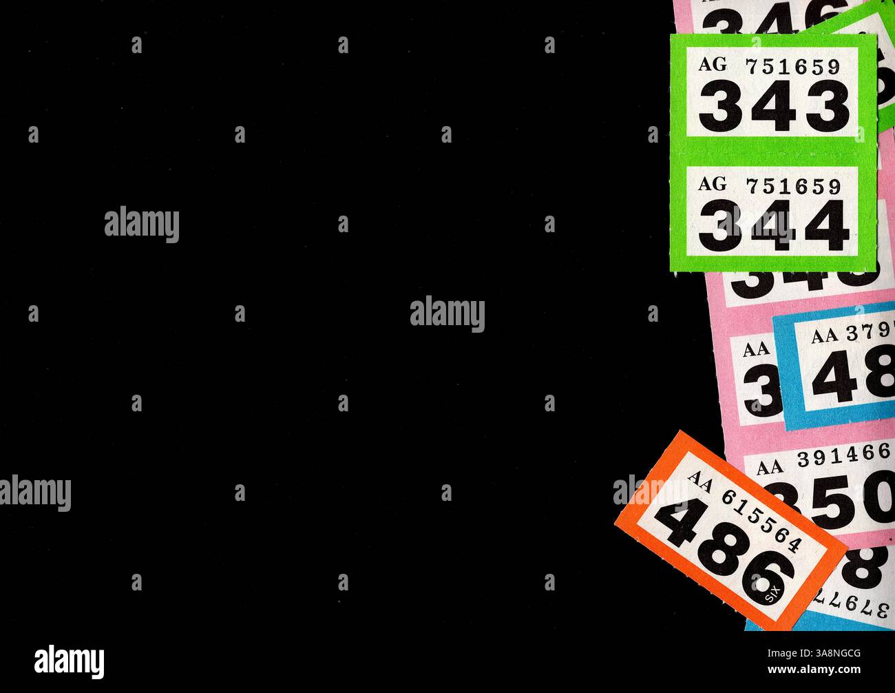 A montage of of vintage raffle tickets on a black background Stock ...