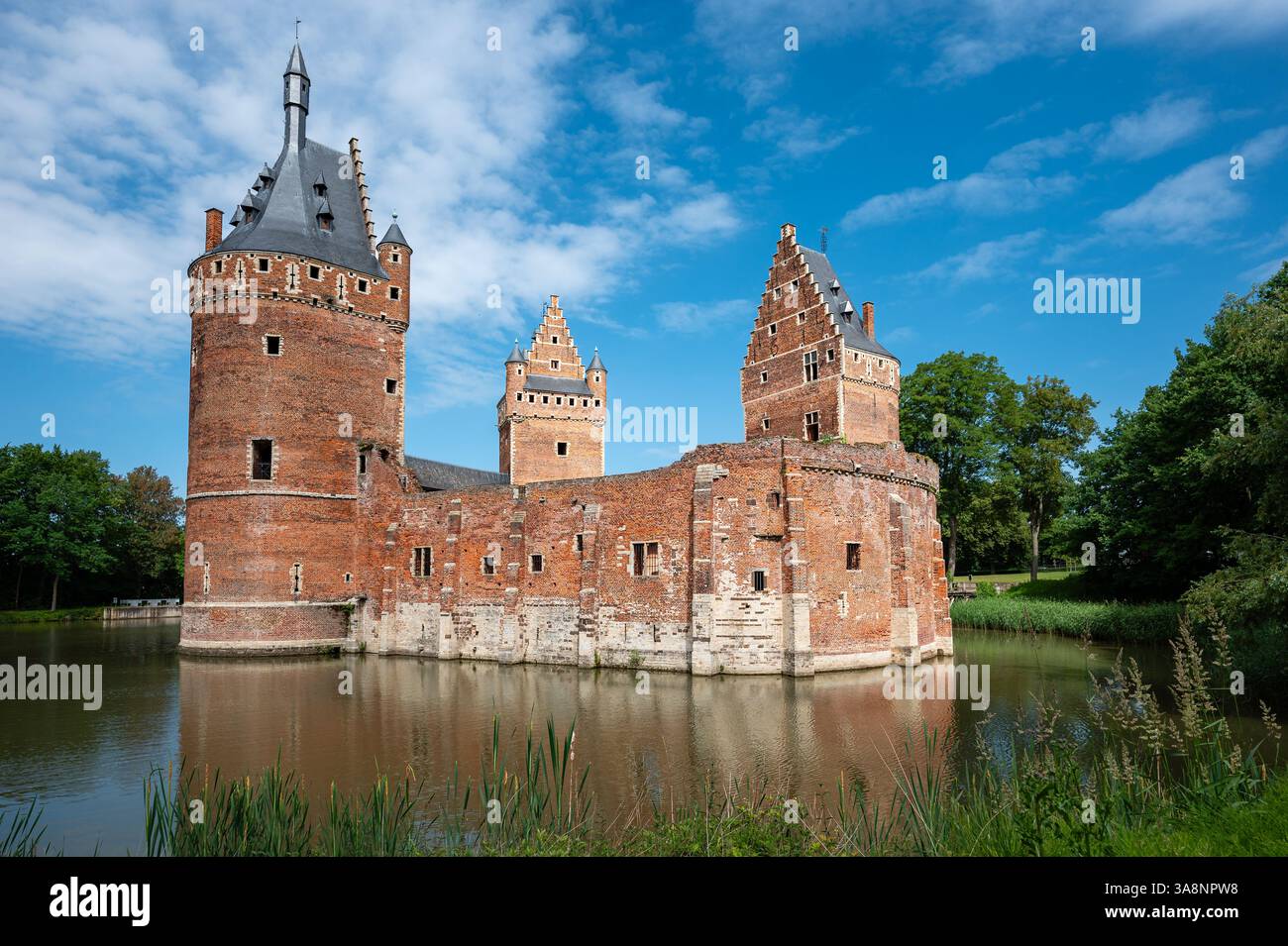 Low angle shot of Beersel Castle, Belgium with moat Stock Photo - Alamy