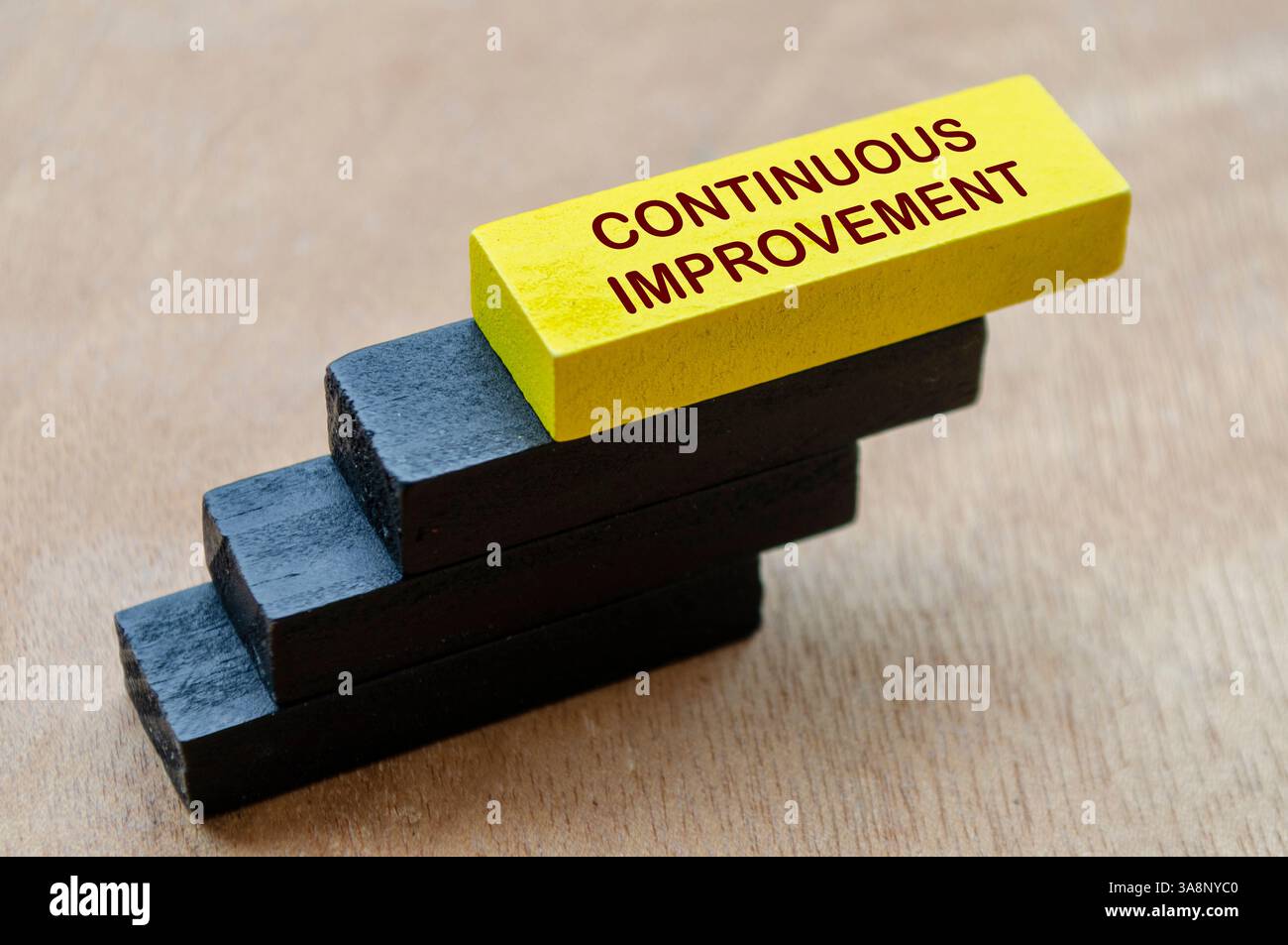 Continuous Improvement text on yellow wooden block stacking on other ...