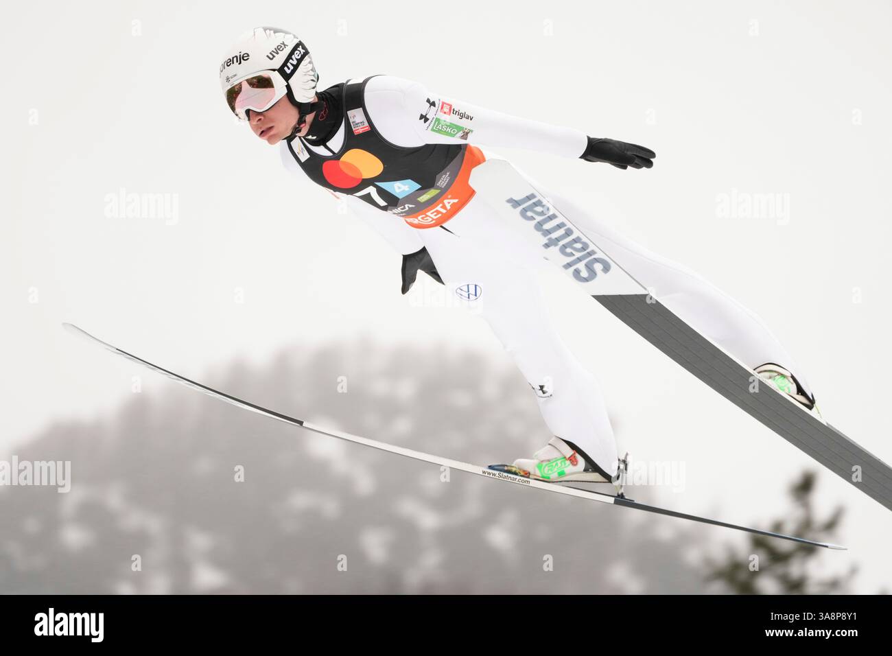 Slovenia's Anze Lanisek competes during HS240 ski flying team ...