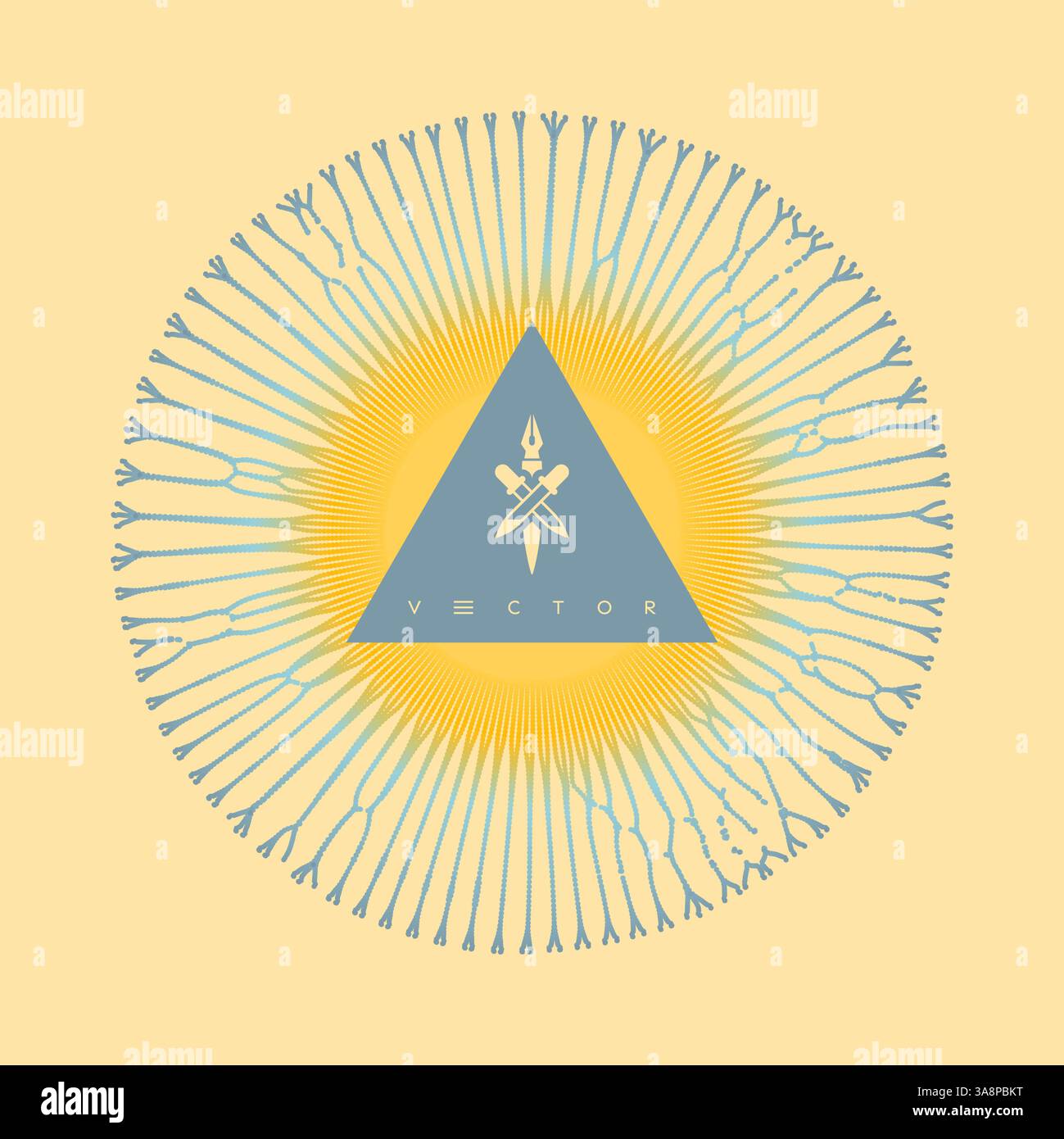 Array with dynamic particles of small particles in circle. Modern science and technology element ...