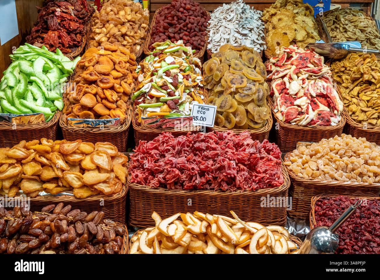 Great choice of dried fruits for sale at the Boqueria market in ...