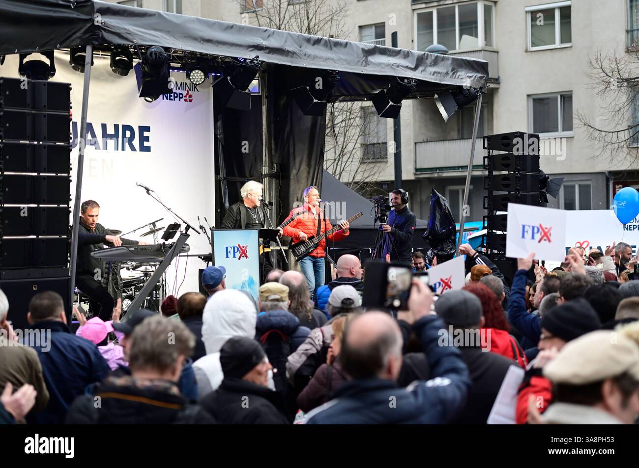 Vienna, Austria. March 28, 2025. The Vienna FPÖ (Freedom Party of Austria) campaigns in ...