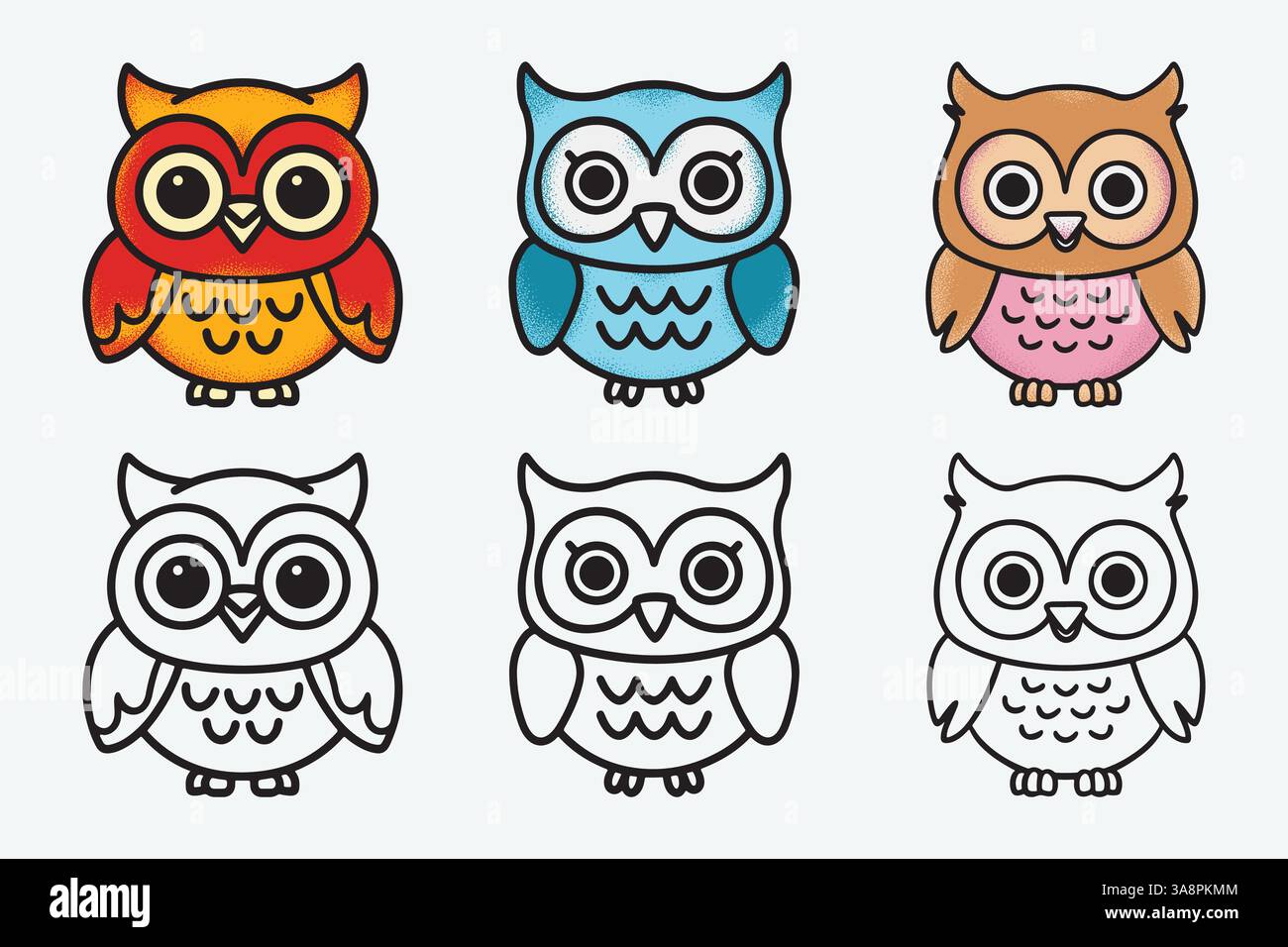Owl illustration, minimalist outline owl and colorful mascot owl design ...