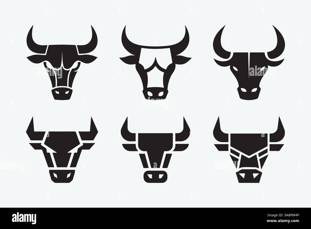 Bull head logo design and silhouette bull head icon design bundle Stock ...