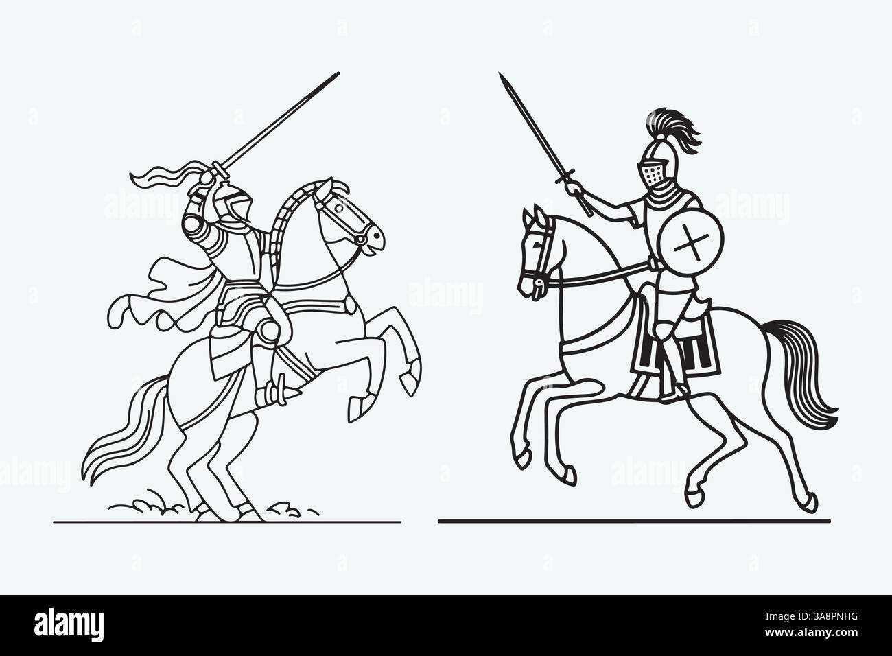 Medieval knight battle outline illustration Stock Vector Image & Art ...